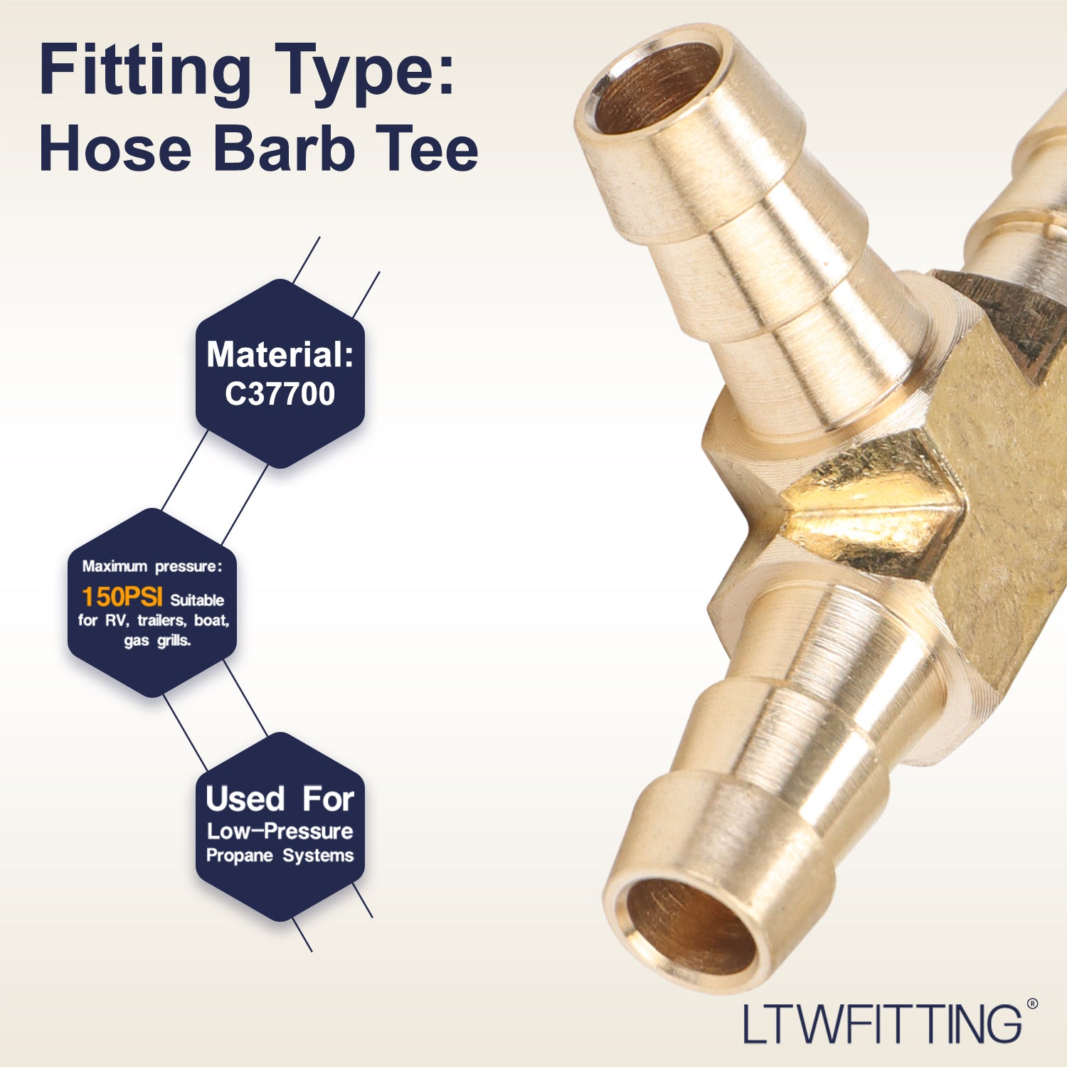 LTWFITTING Brass Barb Tee Fitting 5/16 inch / 8 mm ID Hose (Pack of 5 ...