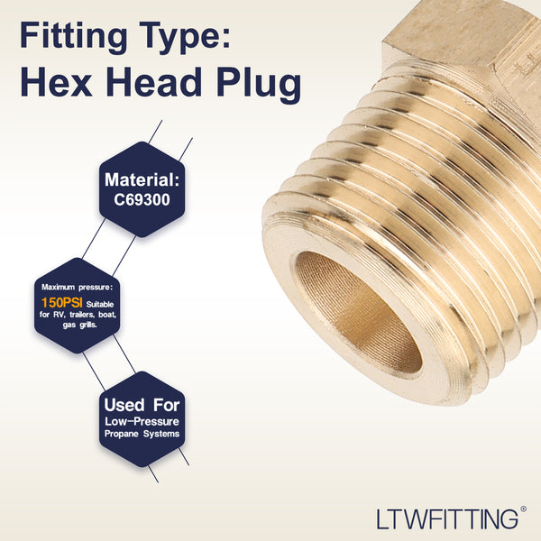 LTWFITTING Lead Free Brass Pipe Hex Head Plug Fittings 3/8 Inch Male N ...