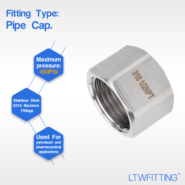 LTWFITTING Bar Production Stainless Steel 316 Pipe Cap Fittings 1/2-In ...